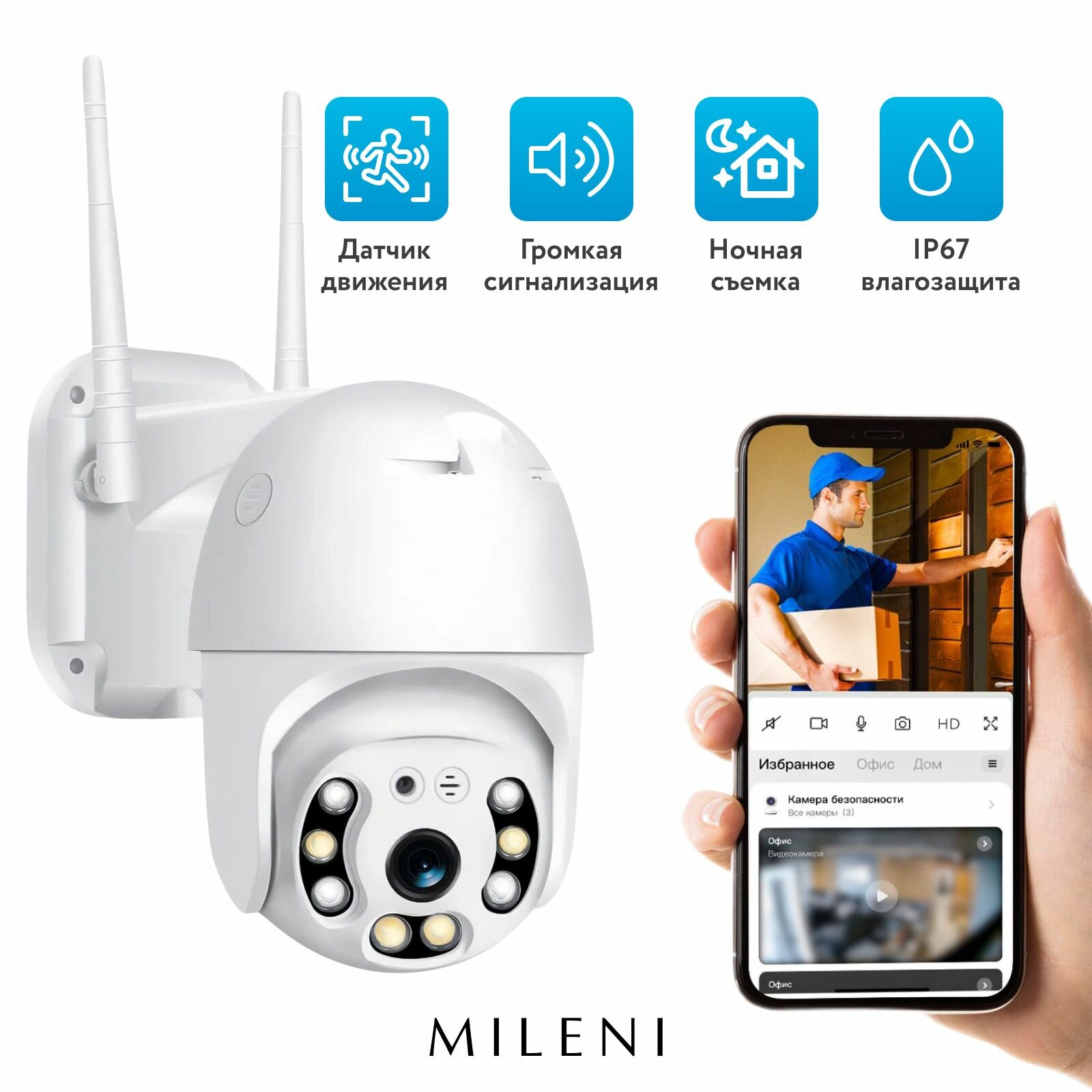 Камера видеонаблюдения MILENI Smart Camera, PTZ, Wi-Fi, ИК-подсветка, 1920x1080