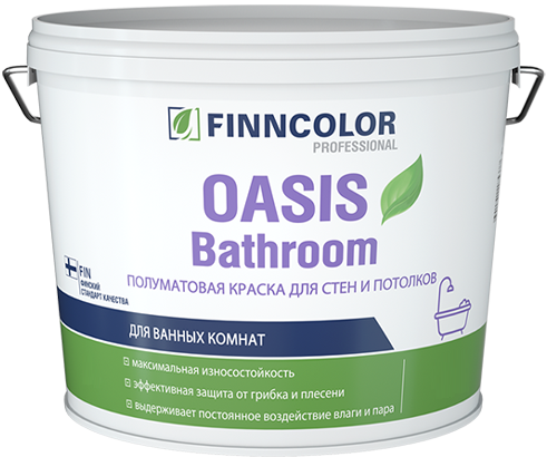 Краска для Ванной Finncolor Oasis Bathroom 0.9л Белая, Влагостойкая, Моющаяся, Водно-Дисперсионная / Финнколор Оазис Бафрум.