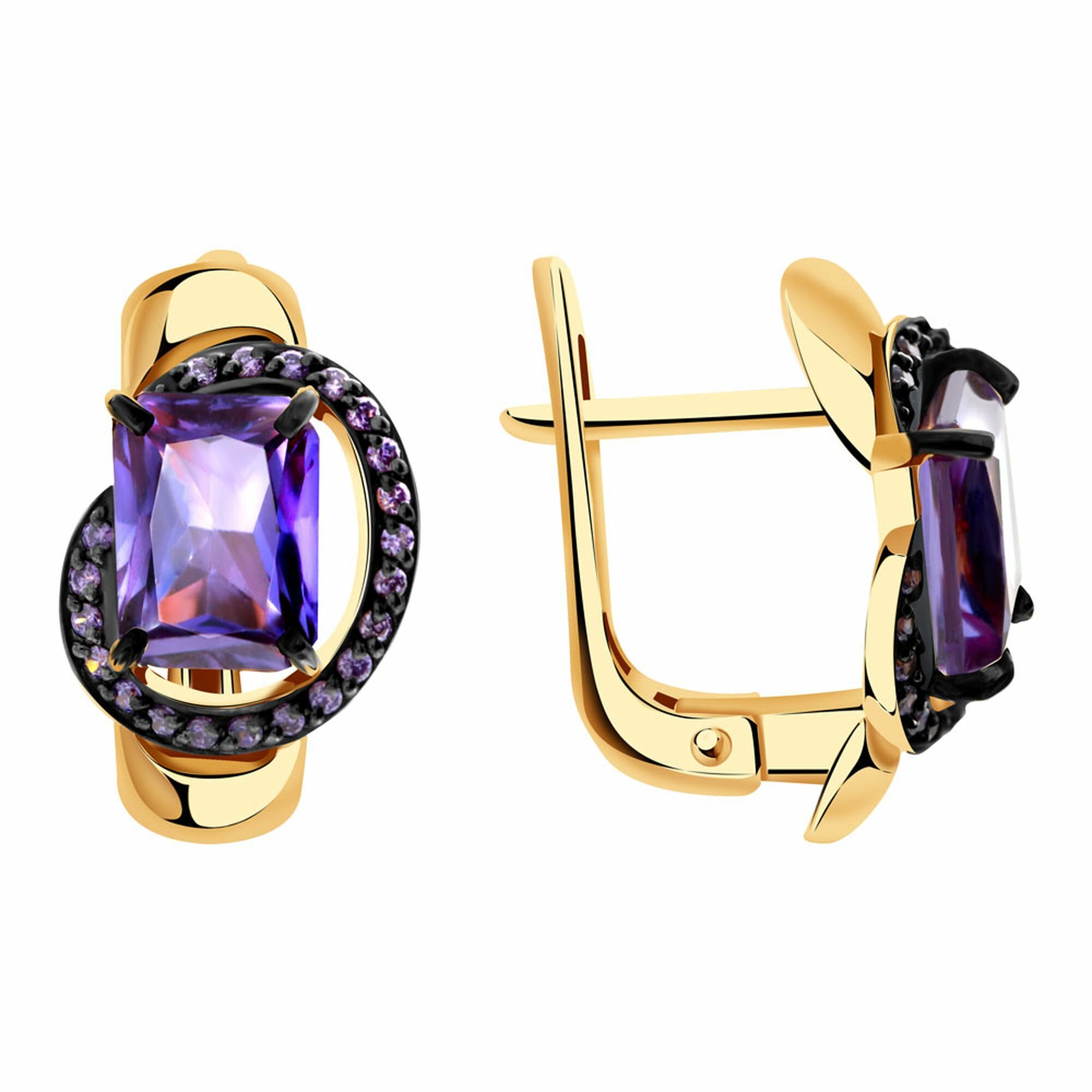 Серьги, красное золото, 585 проба, александрит, фианит