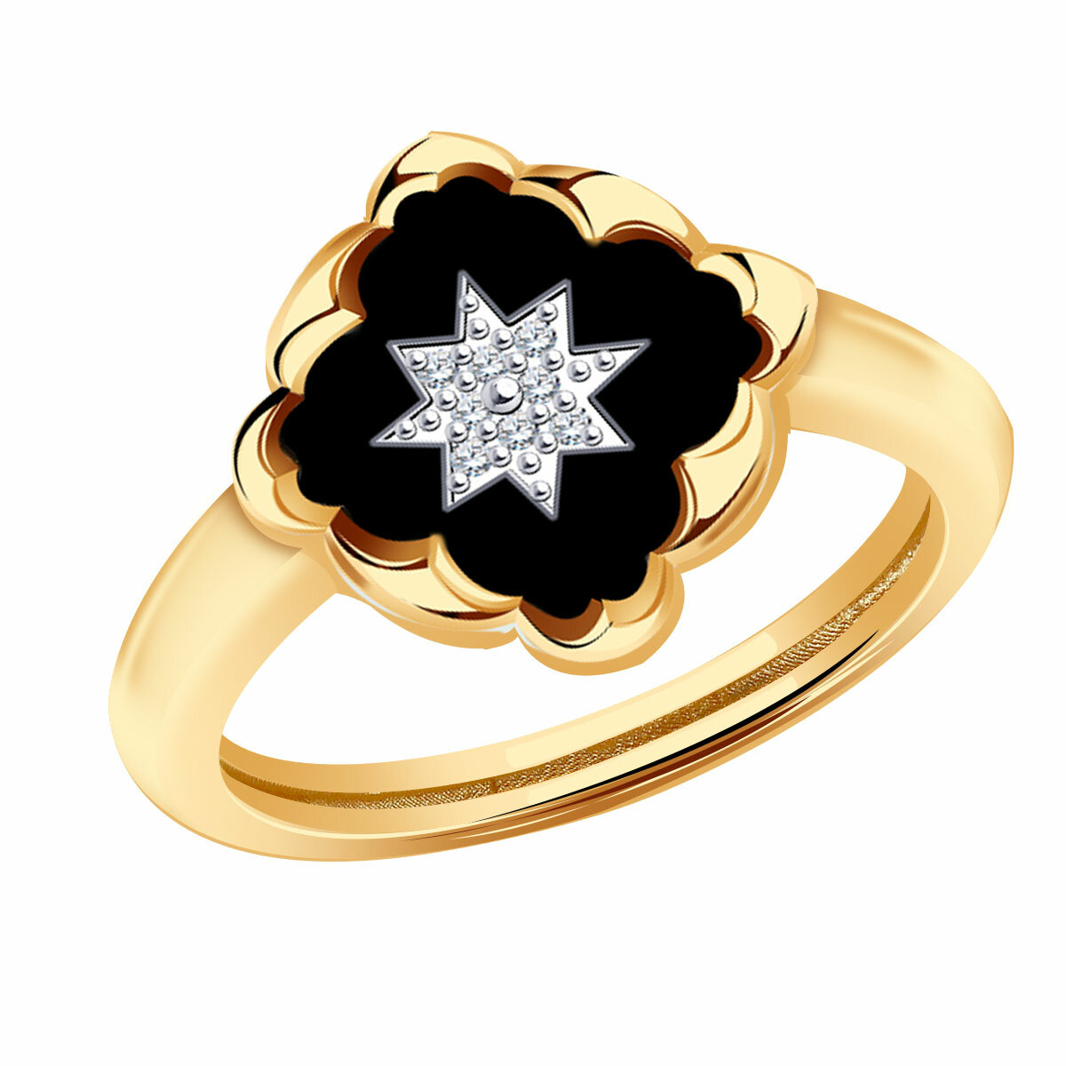 Кольцо, красное золото, 585 проба, оникс, фианит