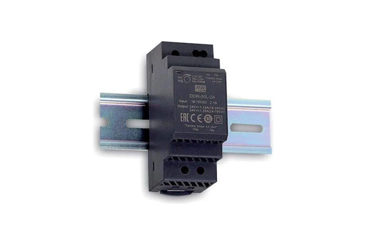 Преобразователь DC/DC Mean Well DDR‑30L‑24 30 Вт вход 18–75 В DC выход 24 В/1,25 А изоляция 4000 В AC на DIN‑рейку