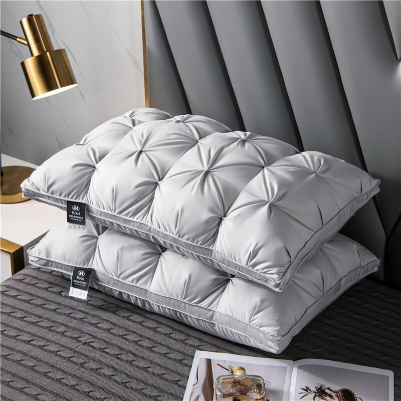 Подушка Hilton down comfort pillow 5-звездочная гостиничная подушка с сердечником трехмерного шейного отдела позвоночника из белого гусиного пуха / белый/ серый