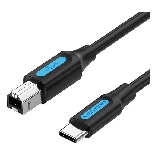 Кабель VENTION CQUBG, USB Type-C (m) (прямой) - USB 2.0 B (m) (прямой), круглое, 1.5м, пакет, черный