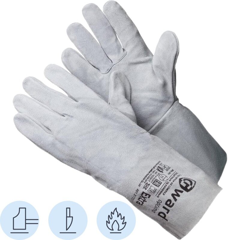 Краги GWARD спилковые пятипалые Extra, серые без подкладки, 12 пар