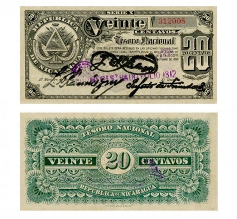 20 сентаво 1894 Никарагуа, сувенирная копия, банкноты и купюры редкие коллекционные