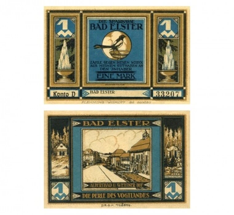 Германия 1 марка 1920 Бад-Эльстер, сувенирная копия нотгельда, банкноты и купюры редкие коллекционные