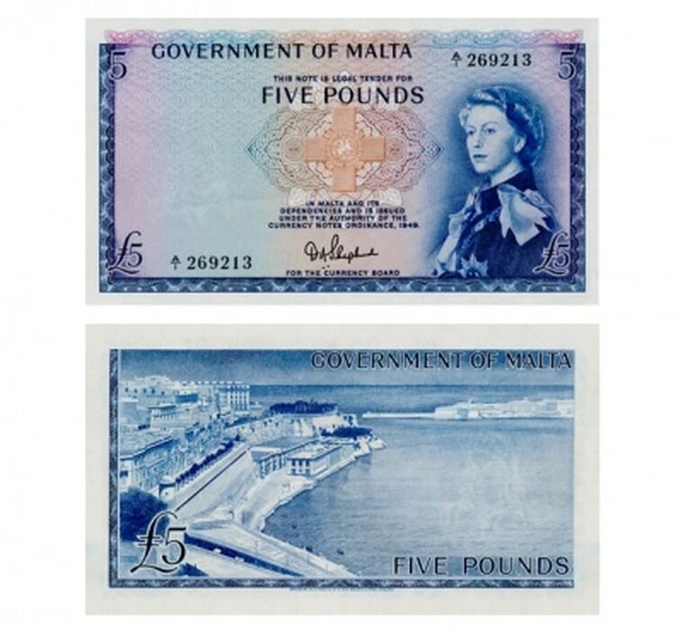 5 фунтов 1961 Мальта, сувенирная копия, банкноты и купюры редкие коллекционные