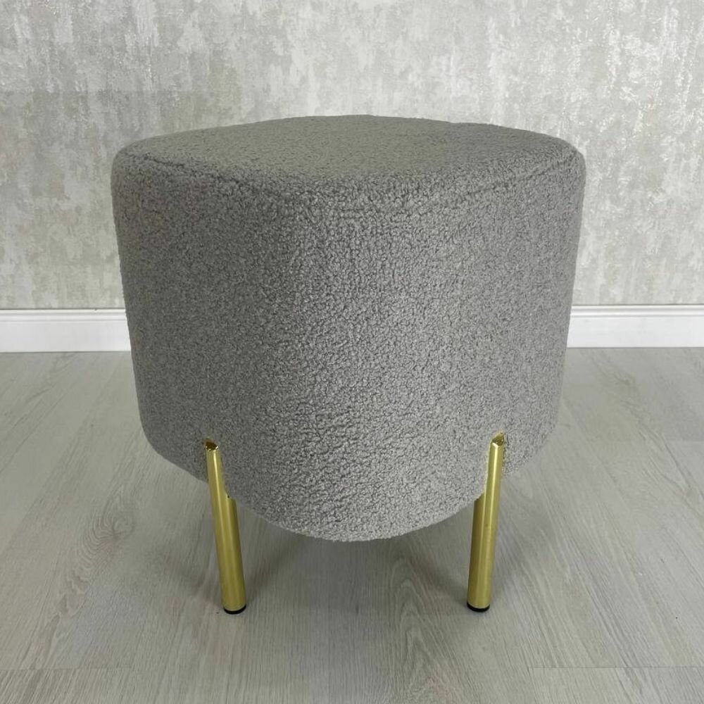 Пуф MPlast "Дольче", ткань букле бежевый, 40 см x 45 см x 40 см, опора металл золото глянец 15 см