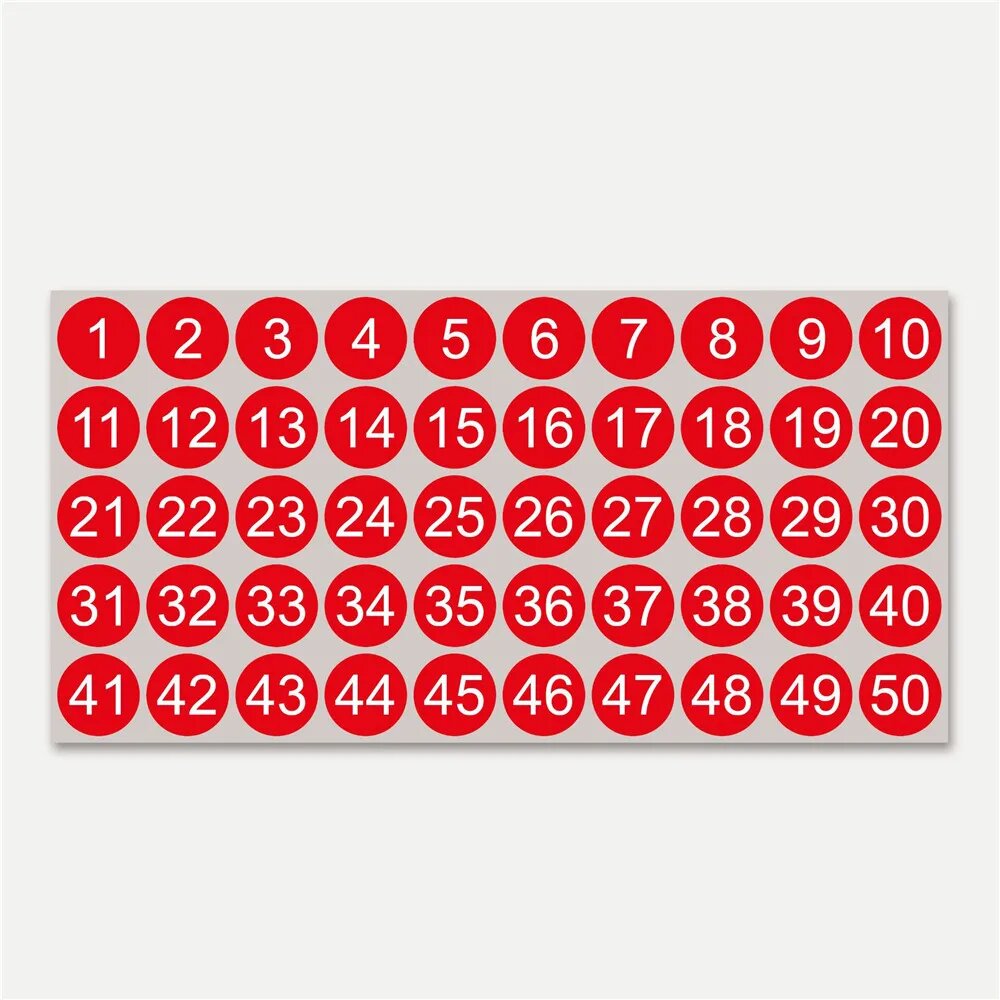 Водонепроницаемые наклейки с номерами 1-50