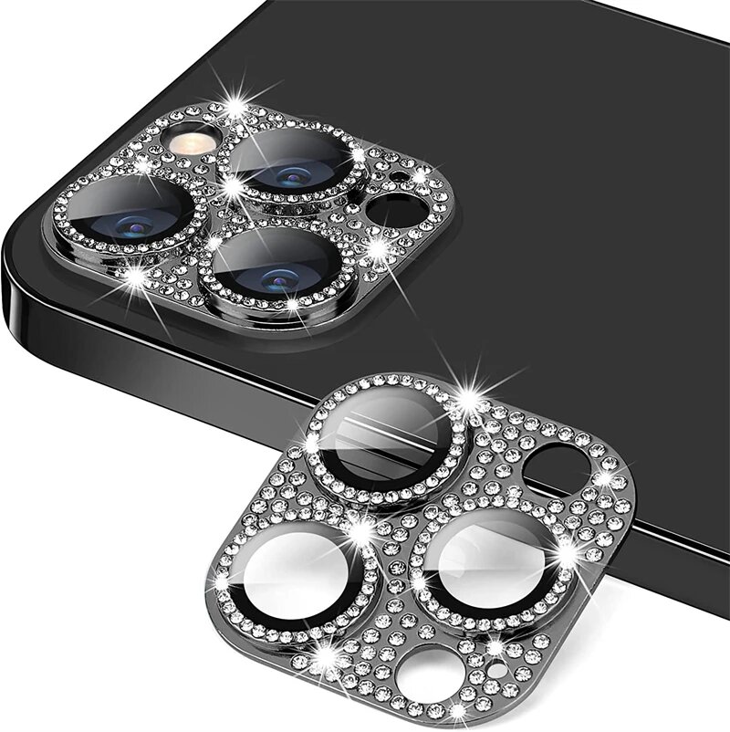 Защитная крышка объектива камеры Bling 3D со стразами и бриллиантами для IPhone 13 14 11 Pro Max Plus 12 Mini 14Pro 13 Pro, стеклянная задняя крышка объектива For IPhone 14Pro Max, черный