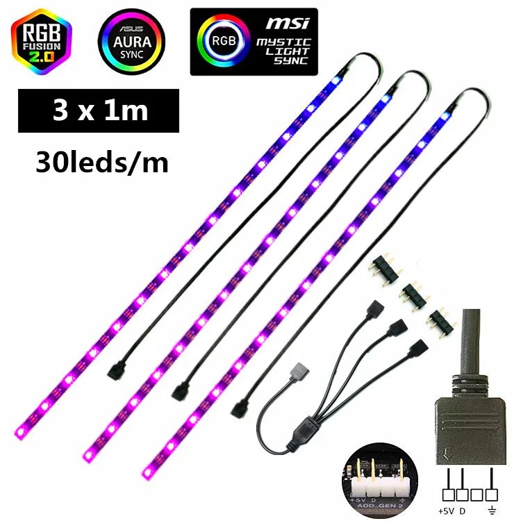 RGB лента 3 x 1m 30leds для ASUS/MSI/Gigabyte