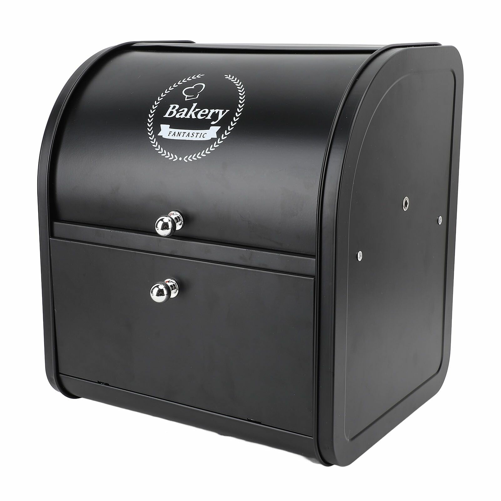 Двухъярусная хлебница с откидной крышкой: черный металлический контейнер для хранения хлеба, многофункциональная, большой объем, для кухонной стойки.