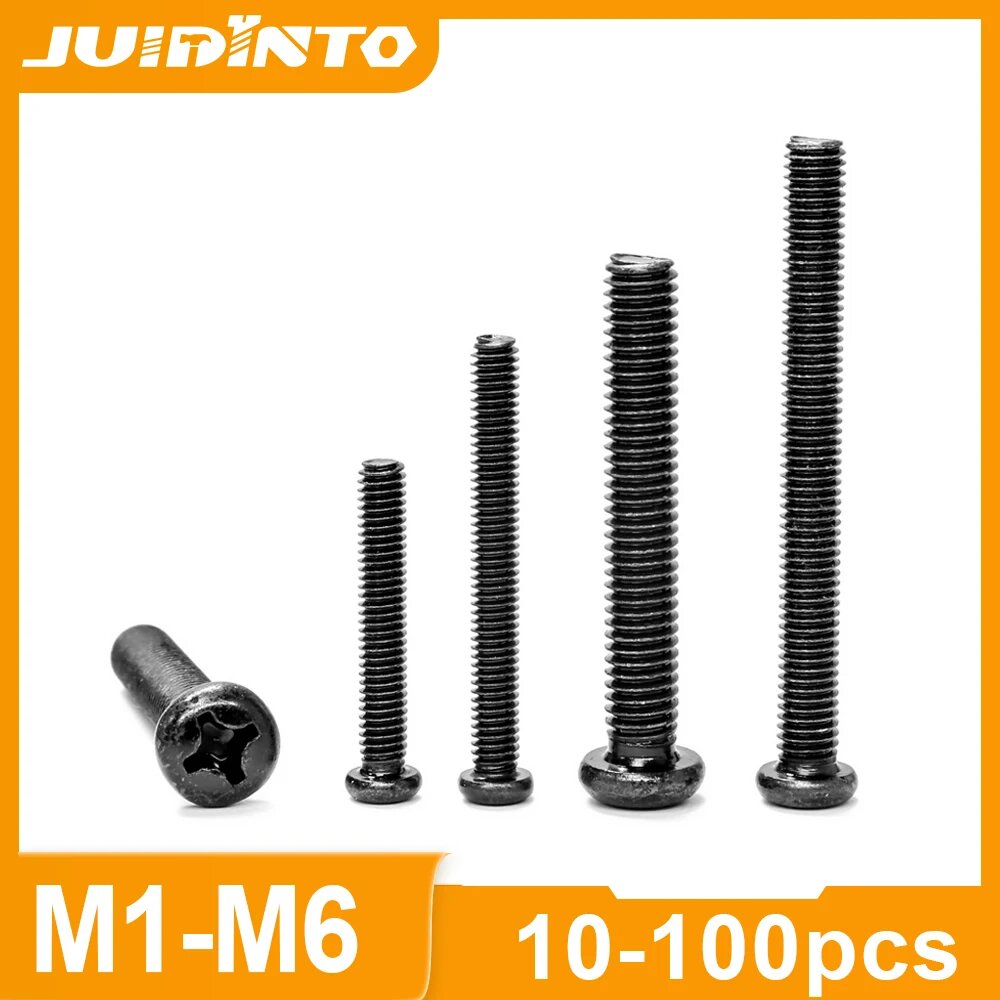 JUIDINTO Винты с крестообразным шлицем M1-M6 черные M3.5 50pcs, 30mm