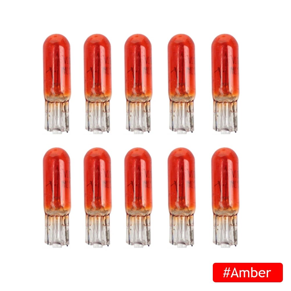 10 шт, Автомобильная галогенная лампа W2W T5 12 в 1,2 Вт, приборная панель T5, светодиодная лампа для приборной панели, лампа для приборной панели, освещение салона автомобиля Amber