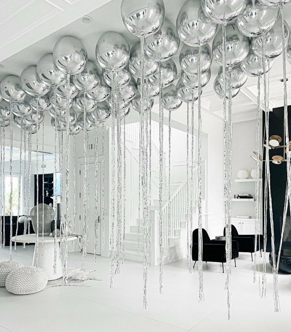 Фольгированные шары 3D сферы под потолок «Серебро»