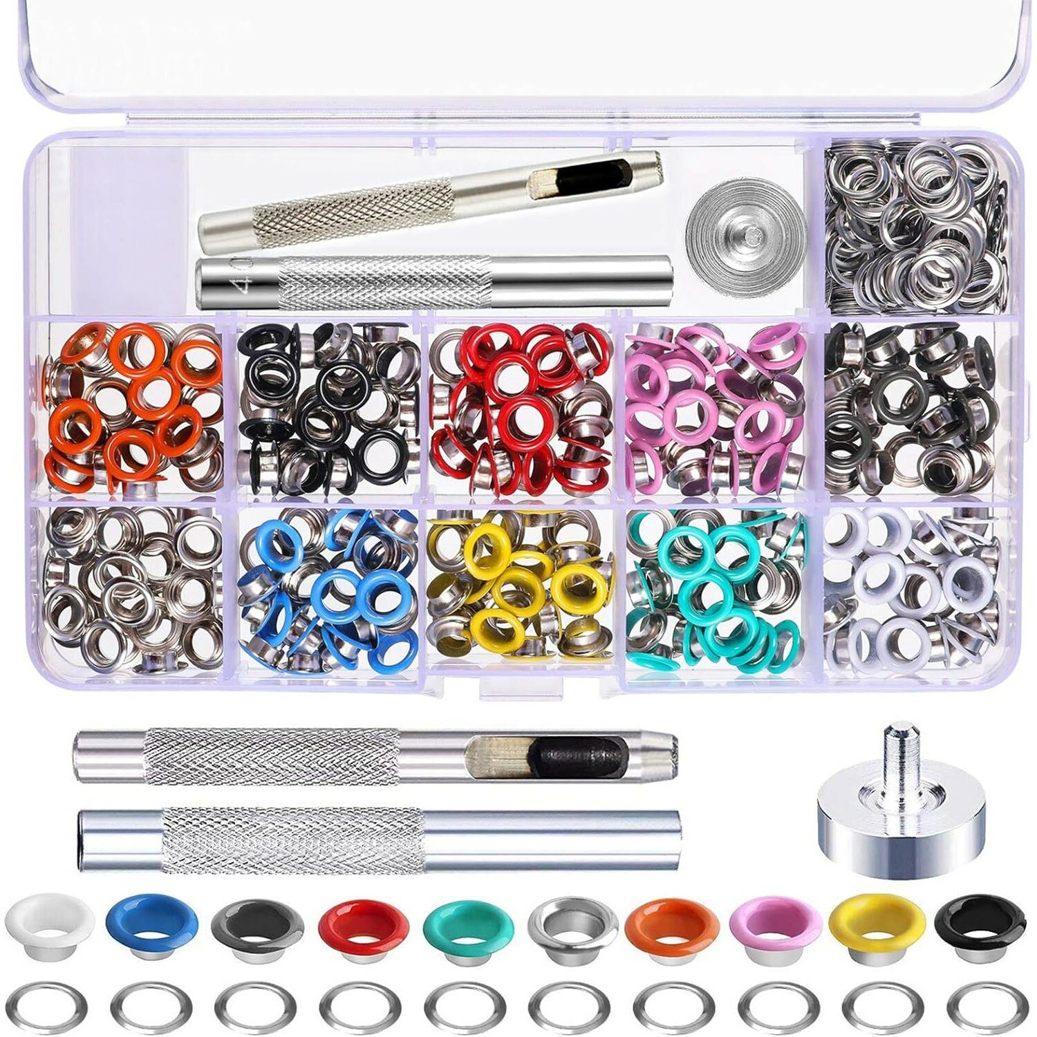 500 штук инструментов для изготовления люверсов диаметром 5 мм, с установочными инструментами, 10 цветов