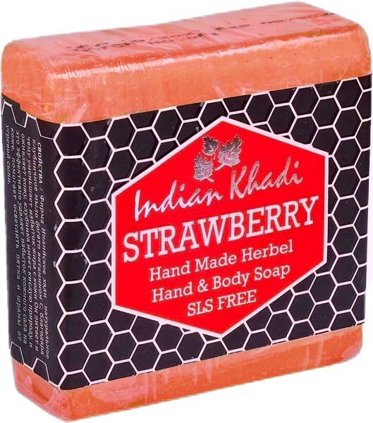 STRAWBERRY Hand Made Herbal Hand & Body Soap, Indian Khadi (земляника травяное мыло ручной работы, Индиан Кхади), 100 г.