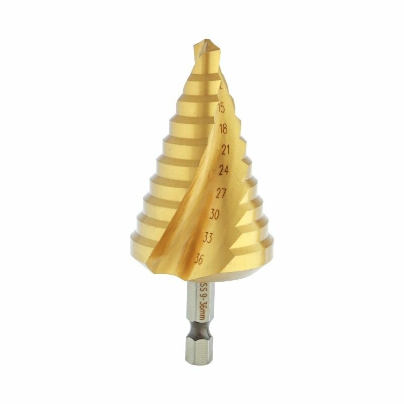 Сверло по металлу ступенчатое титан 9,0-36,0мм, 110мм, 65 HRC, Р6М5 TiN KRANZ