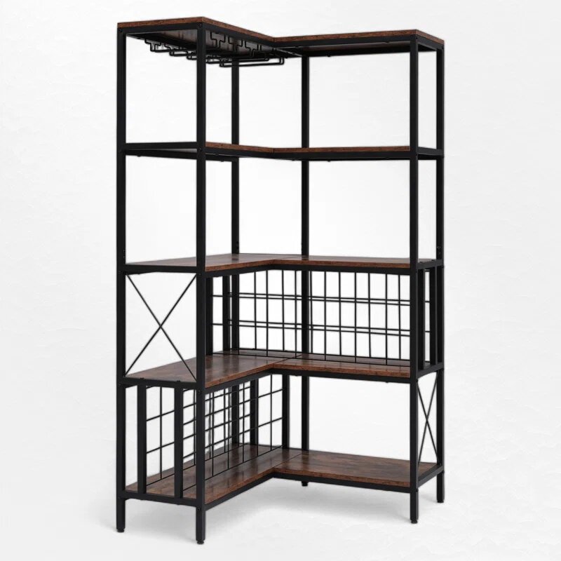 Винный стеллаж/шкаф массив дерева/металл для гостиной и кухни в стиле лофт Эмани