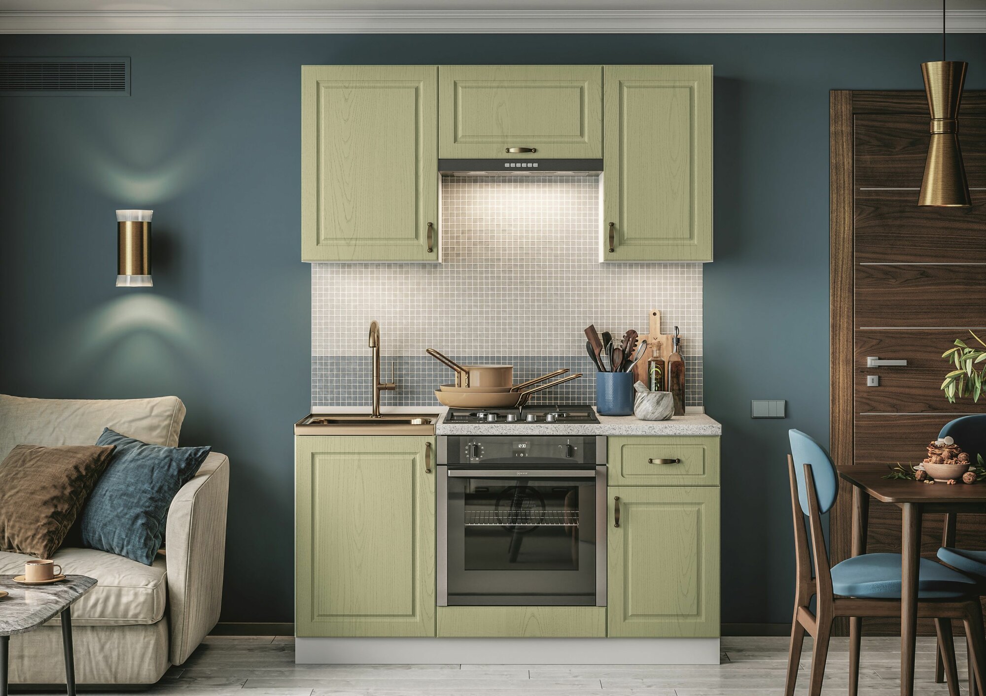 Кухня Констанция 1,5м Компоновка №6 Фисташка