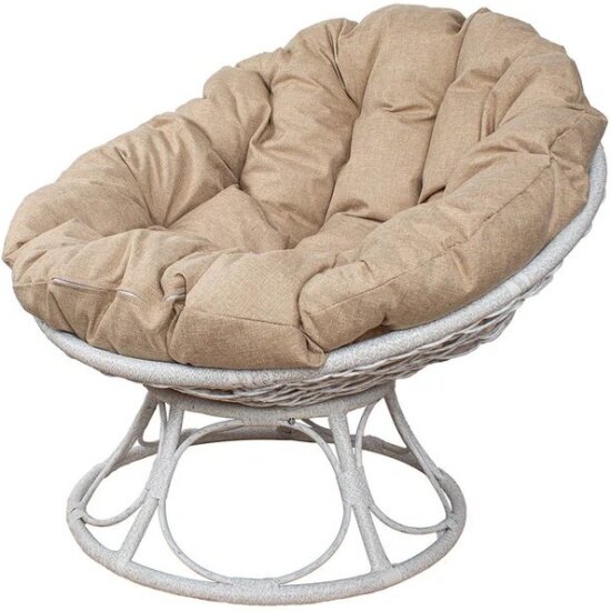 Кресло папасан Home с ротангом M-group белое, подушка Лен