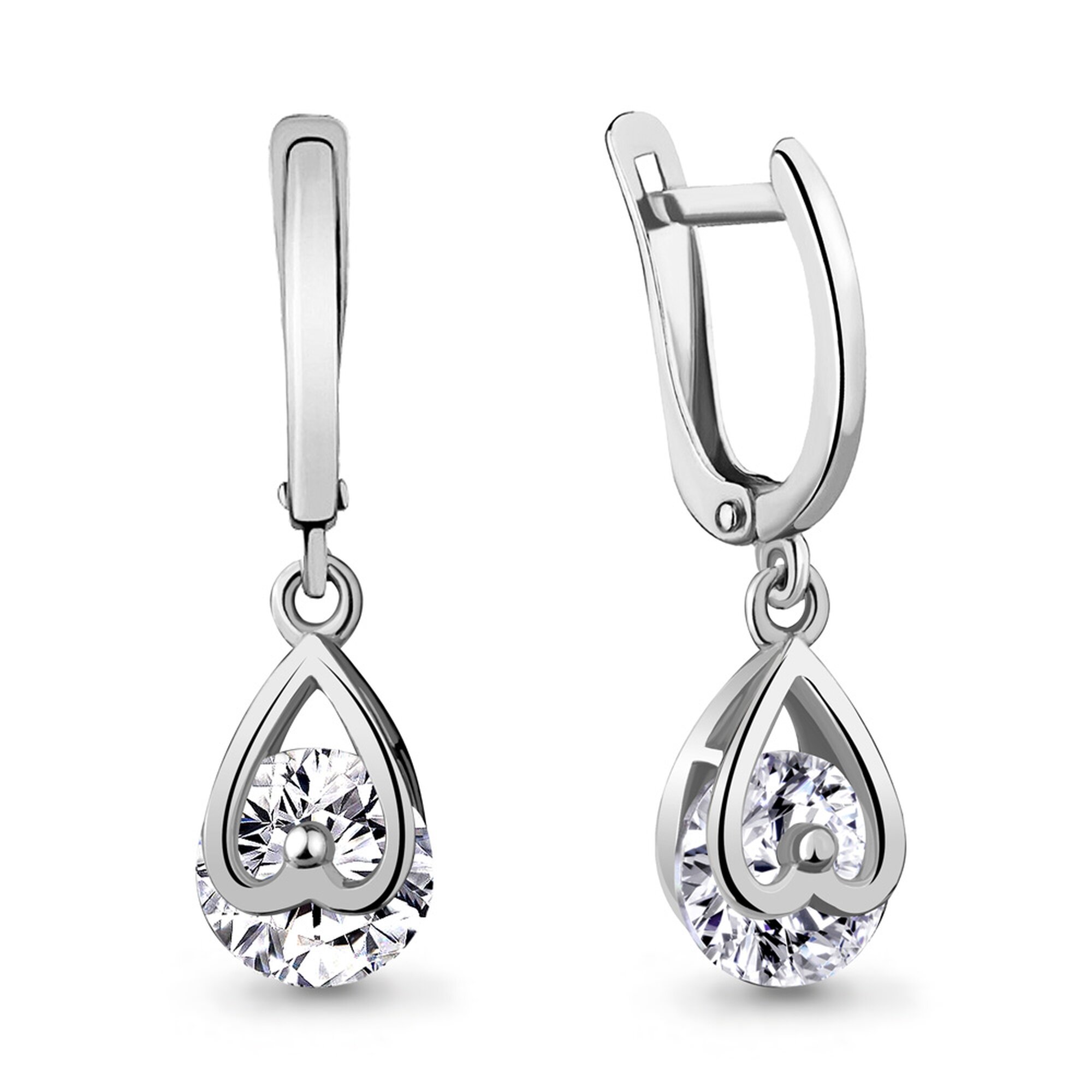 Серьги, серебро, 925 проба, родирование, фианит