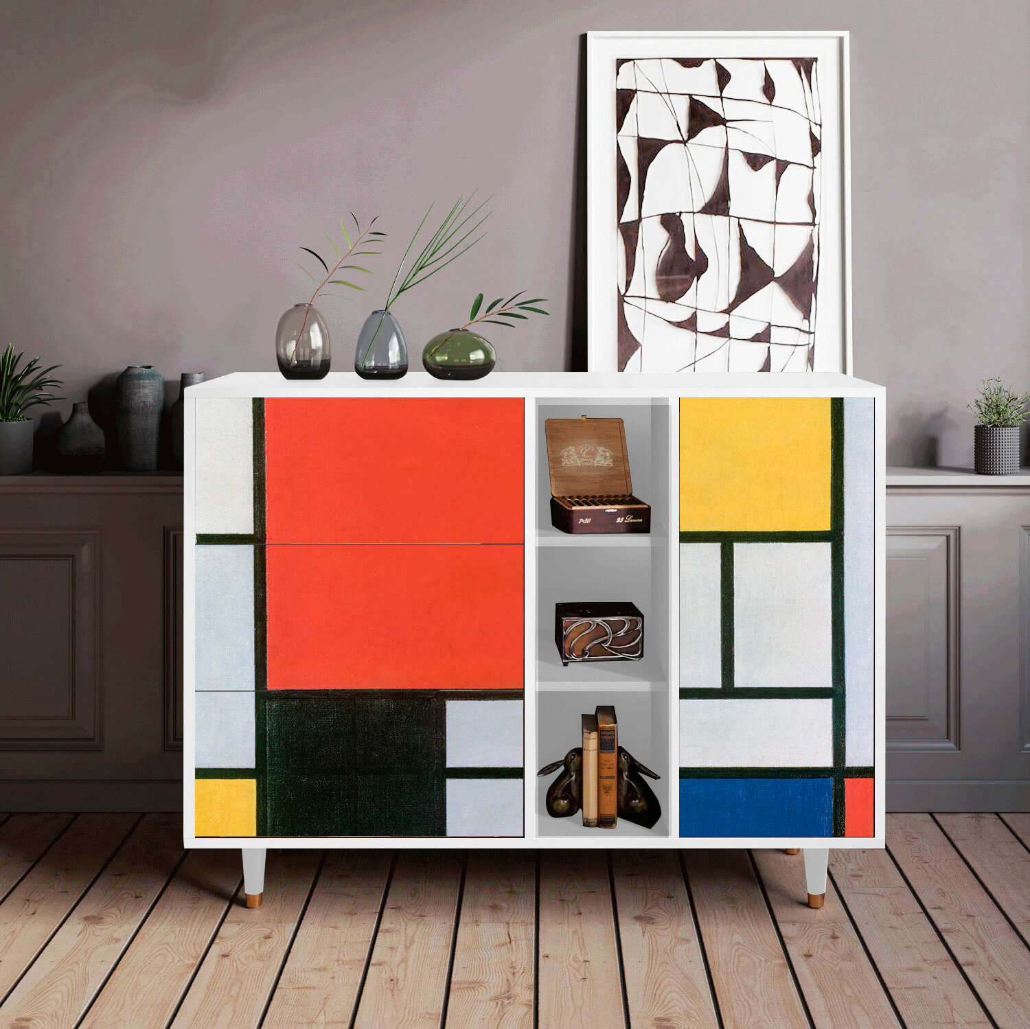 Комод - STORYZ - BS2 Composition with Blue, Разер - 125 x 97 x 48 см , Цвет корпуса - Red and Yellow by Piet Modrian, Разер - 125 x 97 x 48 см , Цвет корпуса - Белый