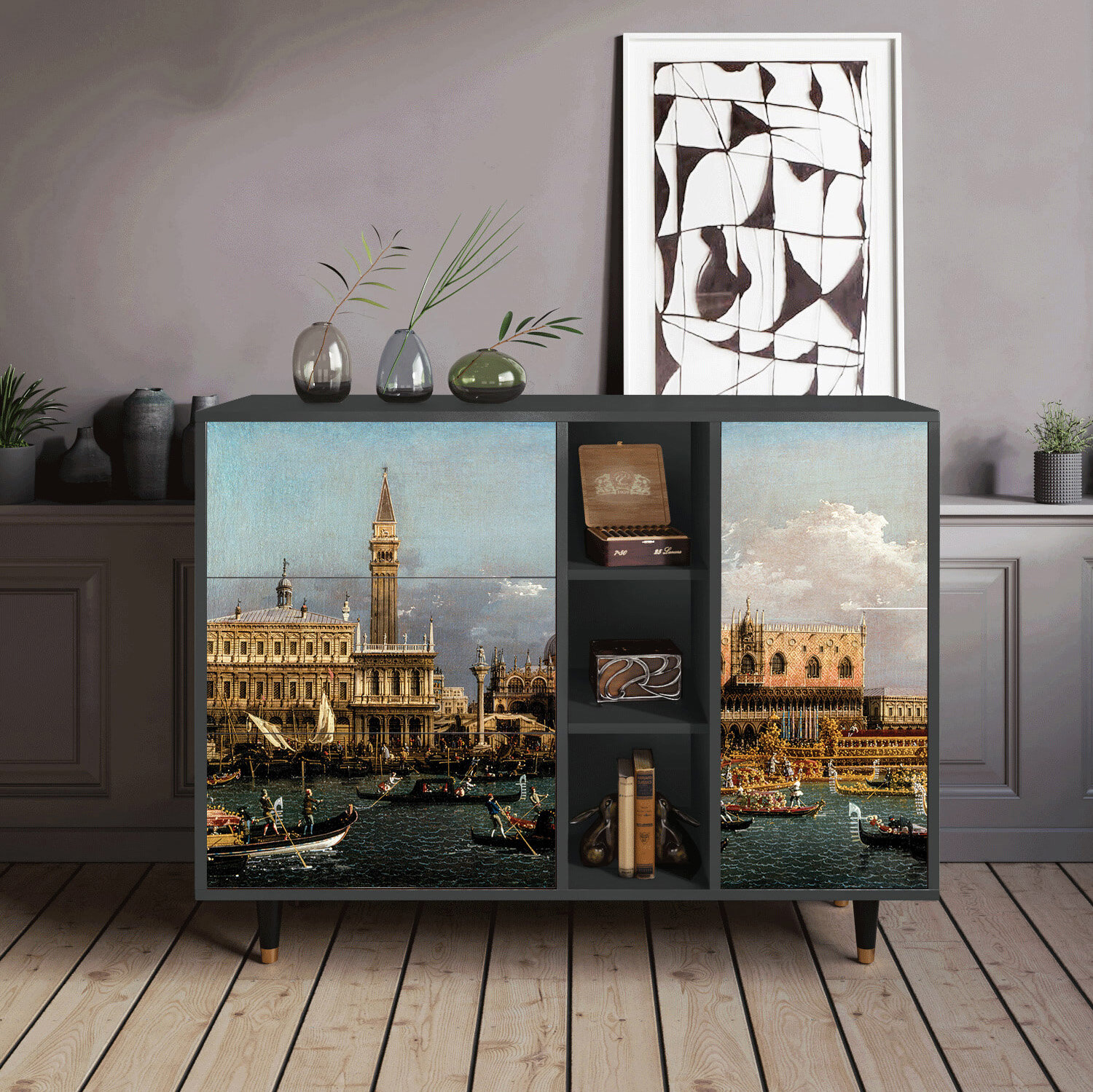 Комод - STORYZ - BS2 The Bucintoro at the Molo on Ascension Day by Canaletto, Разер - 125 x 97 x 48 см , Цвет корпуса - Антрацит