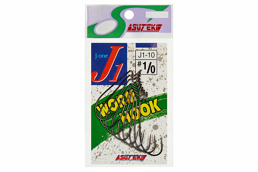 Yamai Крючки рыболовные офсетные Worm Hook J-1 #1, 10 шт/уп