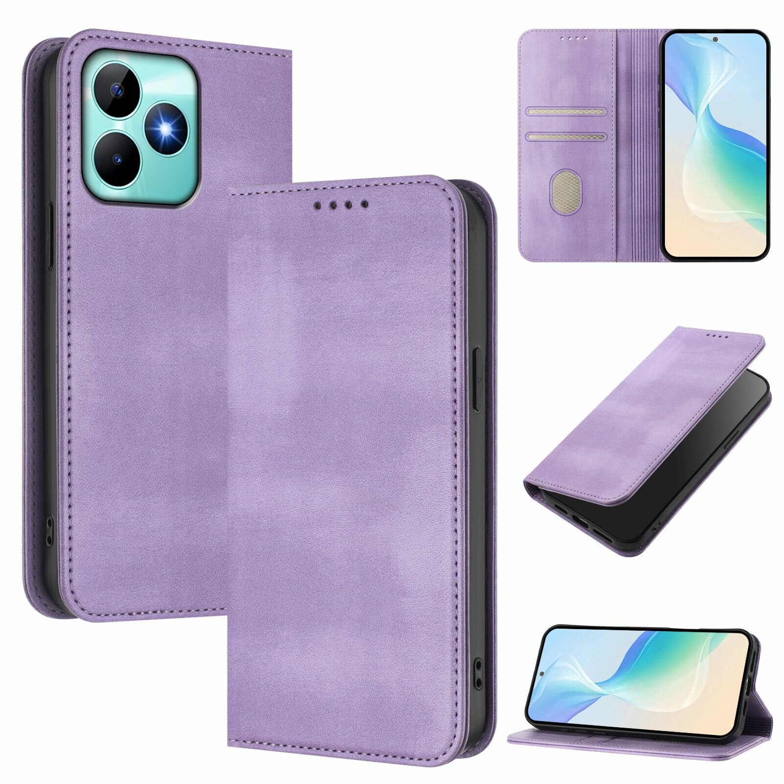 Кожаный чехол-книжка для OPPO Realme Note 50 4G/Realme C51 4G/Realme C53 4G/Realme C51S 4G/Realme Narzo N53 4Gс отделениями для карт и кошельком, Функция блокировки RFID