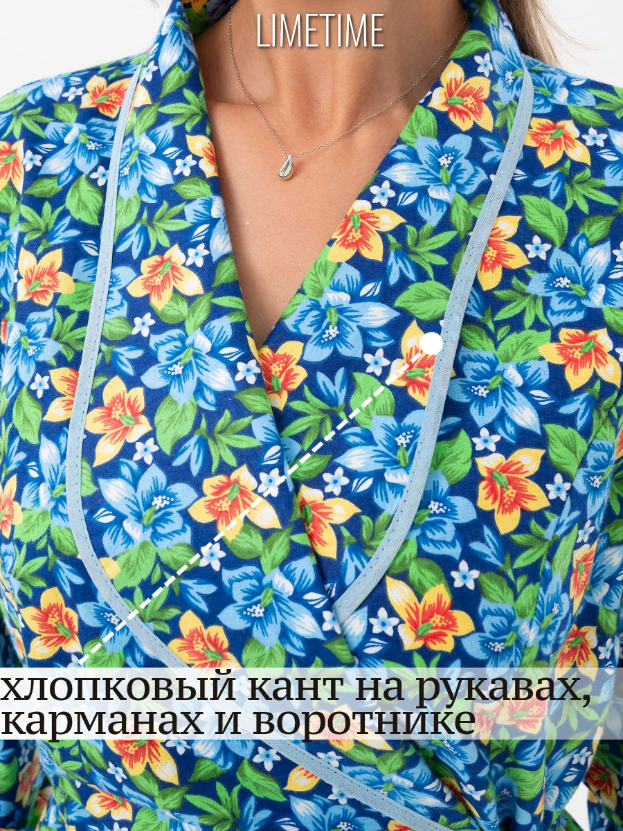 Халат LIMETIME женский на запах домашний большие размеры, размер 58, темно-синий/зеленый — фото 1