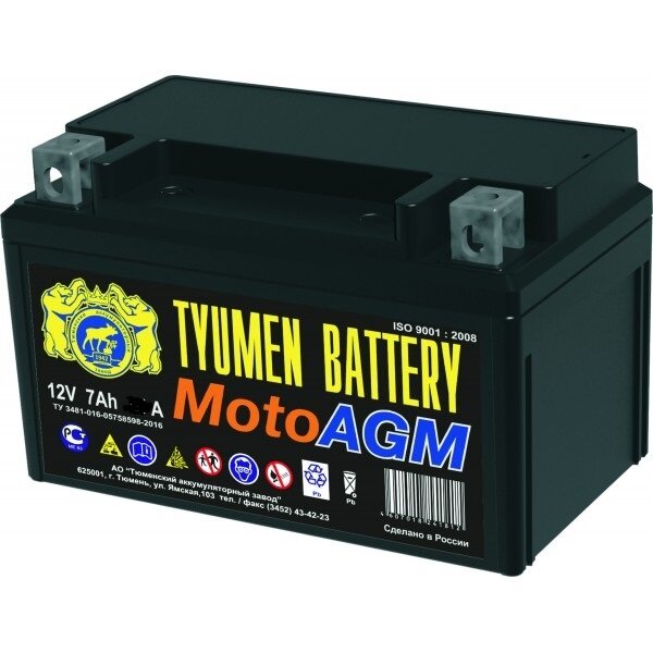 Мото аккумулятор Тюмень AGM 7 А. ч 6МТС-7 (12 вольт 7 а. ч)