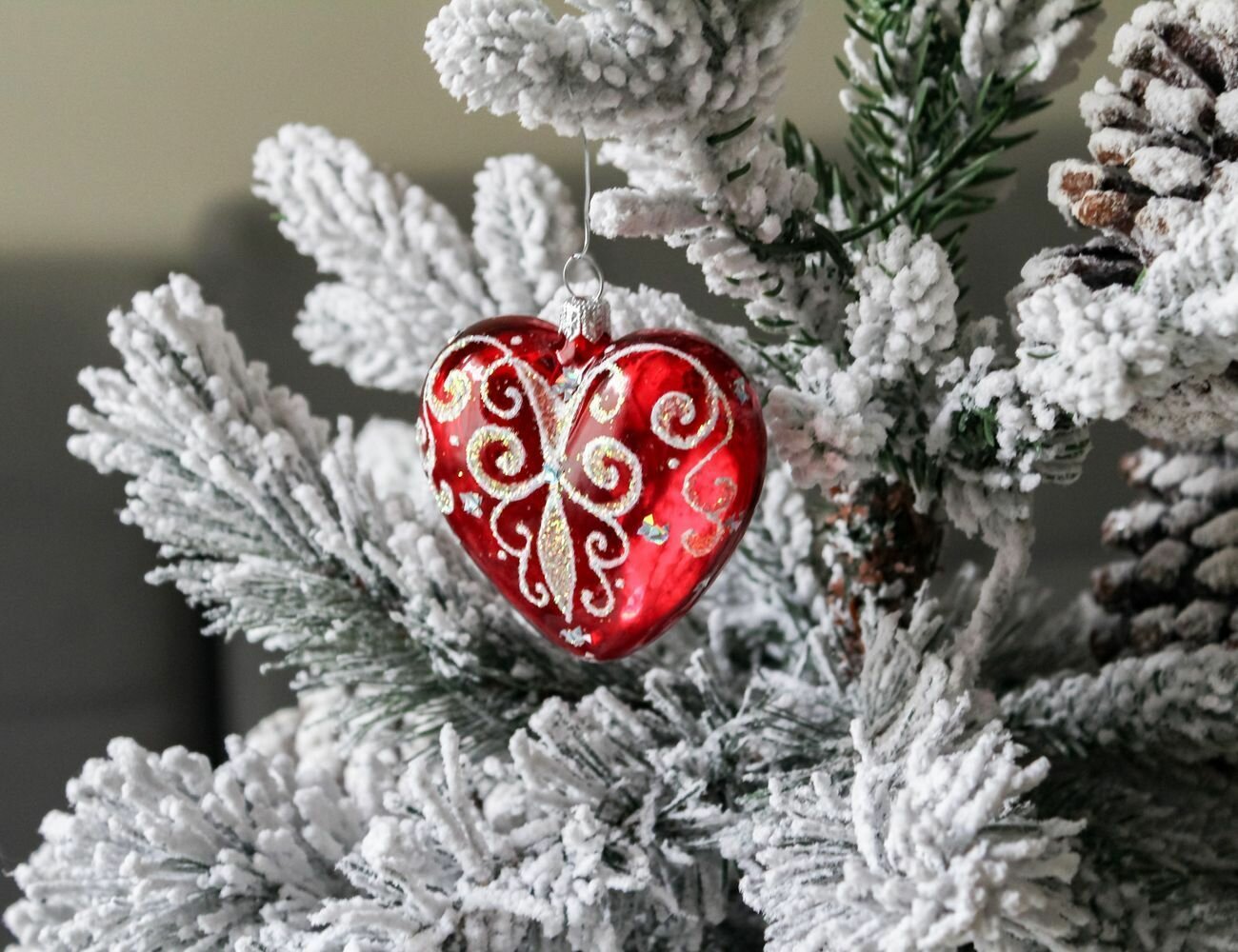 Ёлочное украшение сердечко элегия красное, 65 мм, Елочка С2008-кр