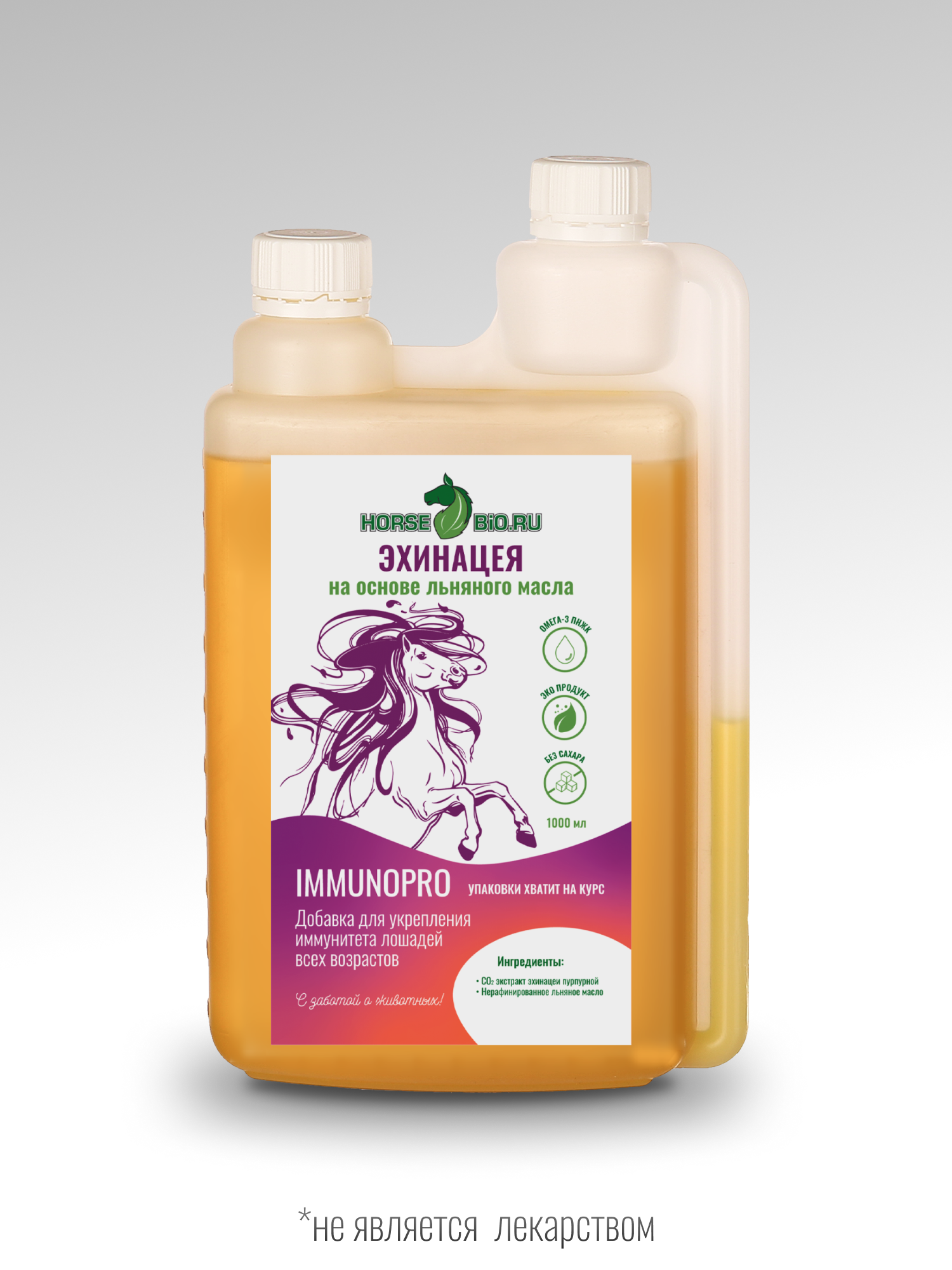 Эликсир эхинацея Horse-Bio ImmunoPro на основе льняного масла для лошадей, 1000 мл