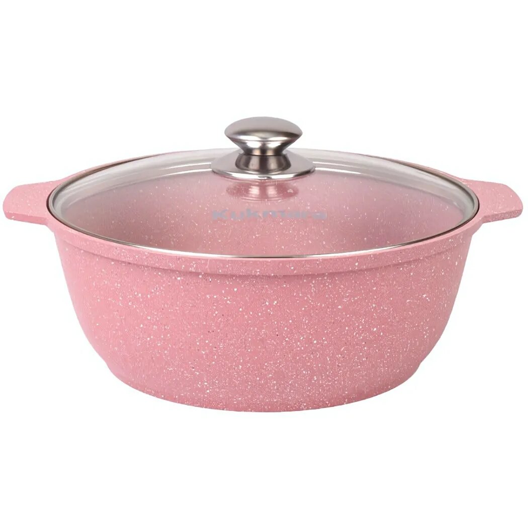 Кастрюля-жаровня 4л «Trendy style», антипригарное покрытие, алюминий, розовый, стеклянная крышка
