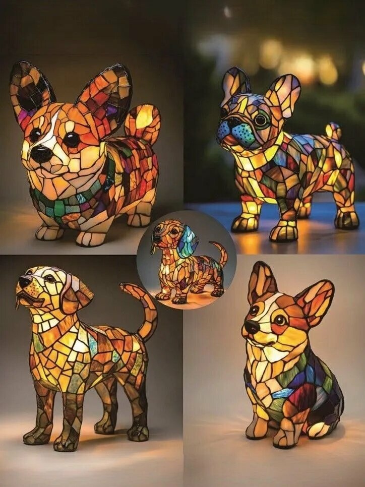Настольная лампа "Тиффани Кот", RGB, светодиодные лампы, цвет хаки, 1 шт — фото 1
