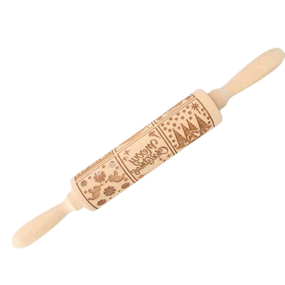 Christmas Nativity Pattern Wood Embossing Rolling Pin with Different Embossed Kitchen Baking Tool