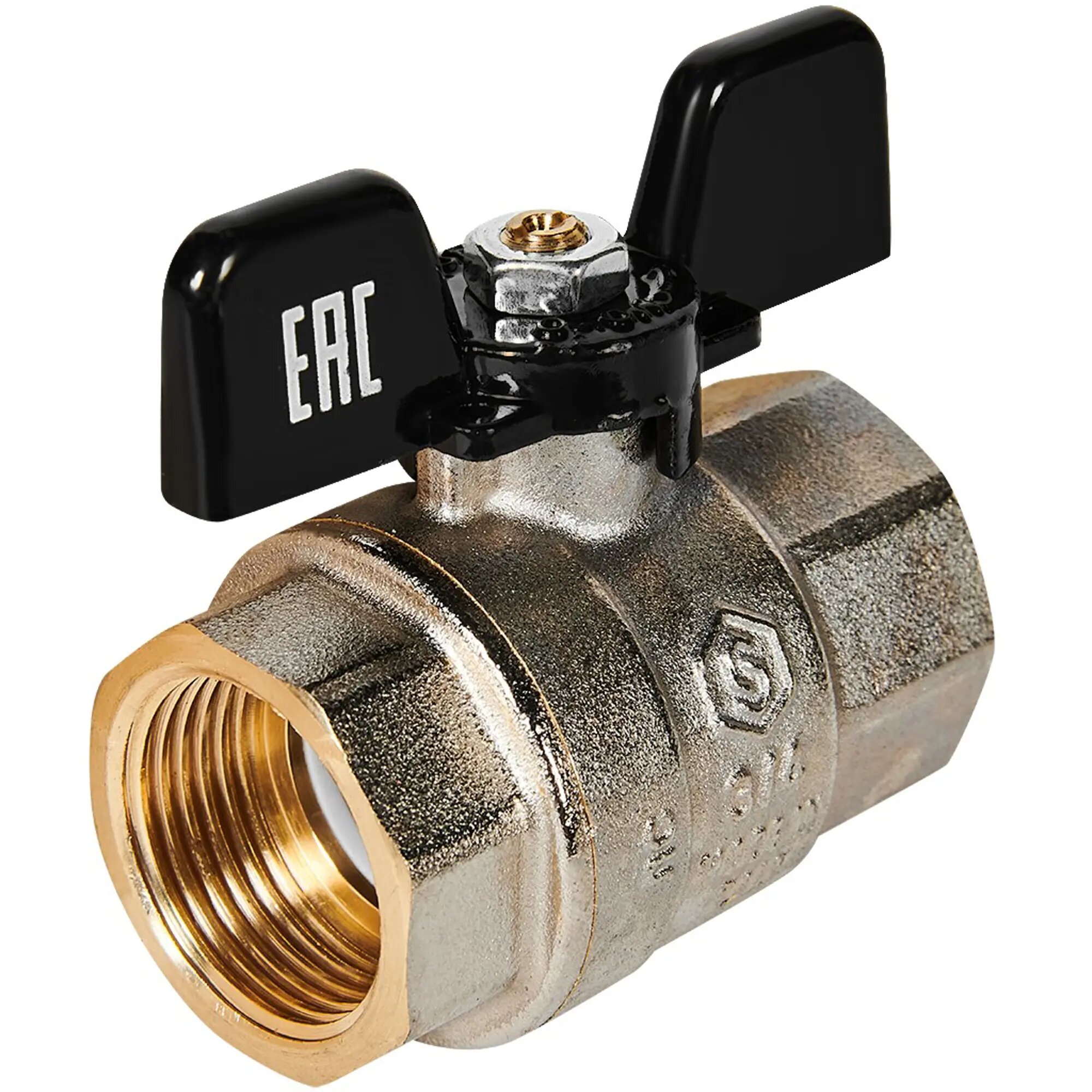 Stout Кран шаровой прямой DN20 PN40 3/4" ВР латунь, ручка бабочка, для водопровода