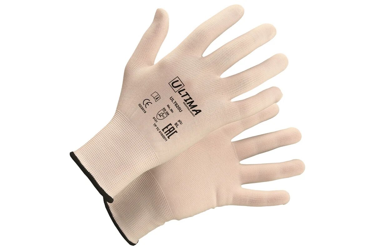 ULTIMA Нейлоновые перчатки без покрытия белые ULT620U/S для точных манипуляций