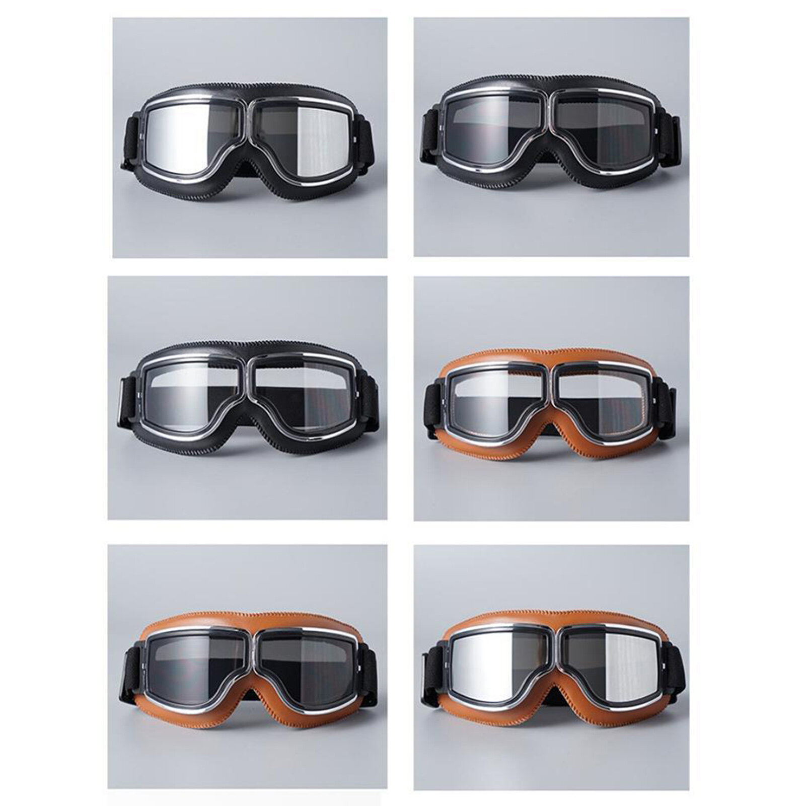 Очки для мотоцикла ретро с серыми линзами и черной кожаной оправой