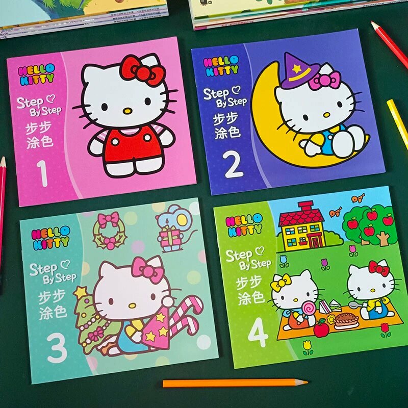 Набор раскрасок Hello Kitty, 4 тома для детей 3-6 лет, образовательная творческая активность, идеально подходит для