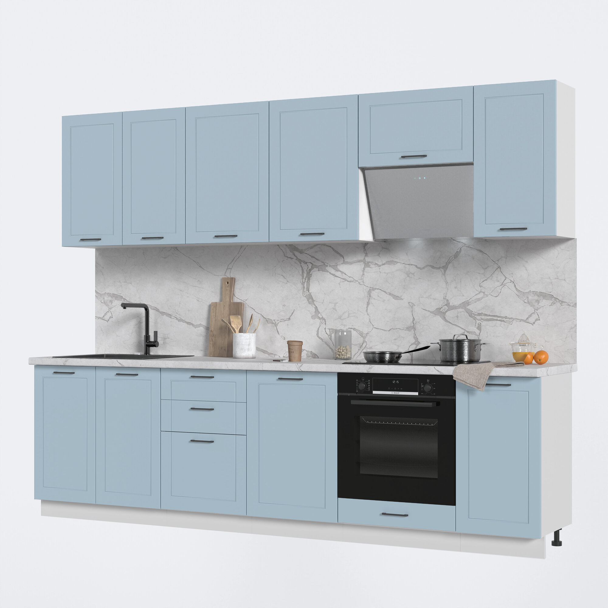 Кухонный гарнитур без столешницы Джорджия 280см Белый, Небесно-голубой