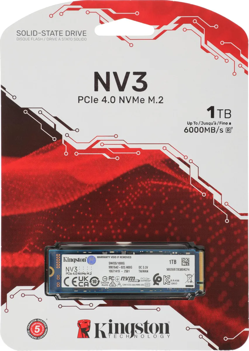 Накопитель SSD Kingston PCIe 4.0 x4 1000GB SNV3S/1000G NV3 M.2 2280 (SNV3S/1000G)