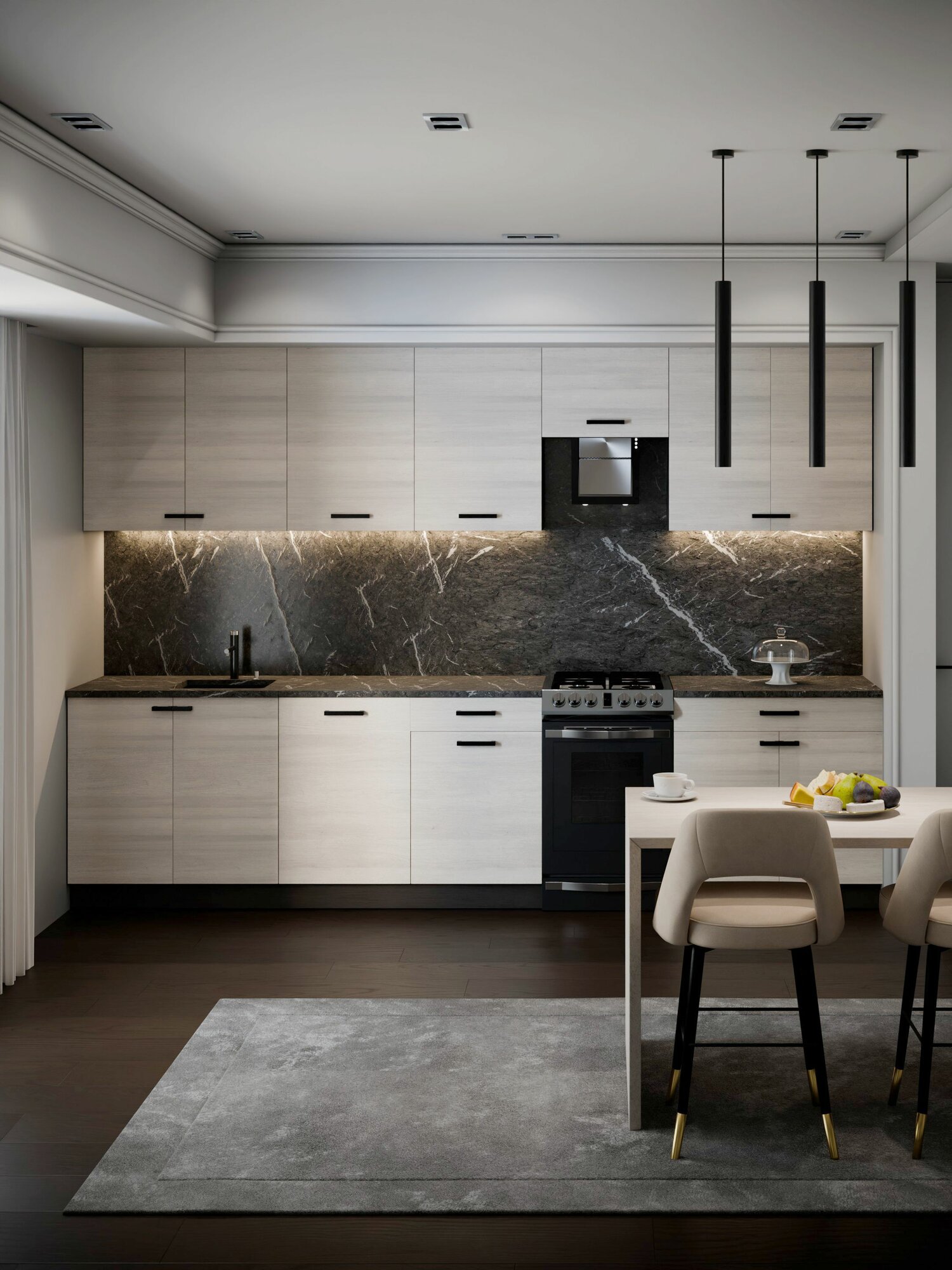 Кухня модульная прямая со столешницей Мария, 310 см, Венге/Лоредо ЛДСП, 180 х 310 х 60 см, столешница 60 см.