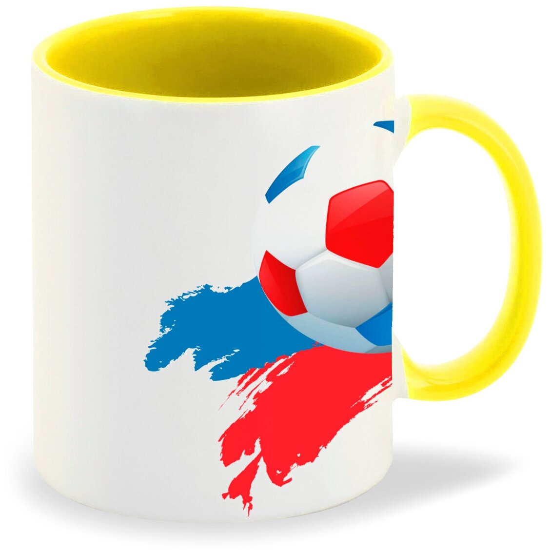 Кружка желтая CoolPodarok Футбол Футбольный мяч Белый Синий Красный