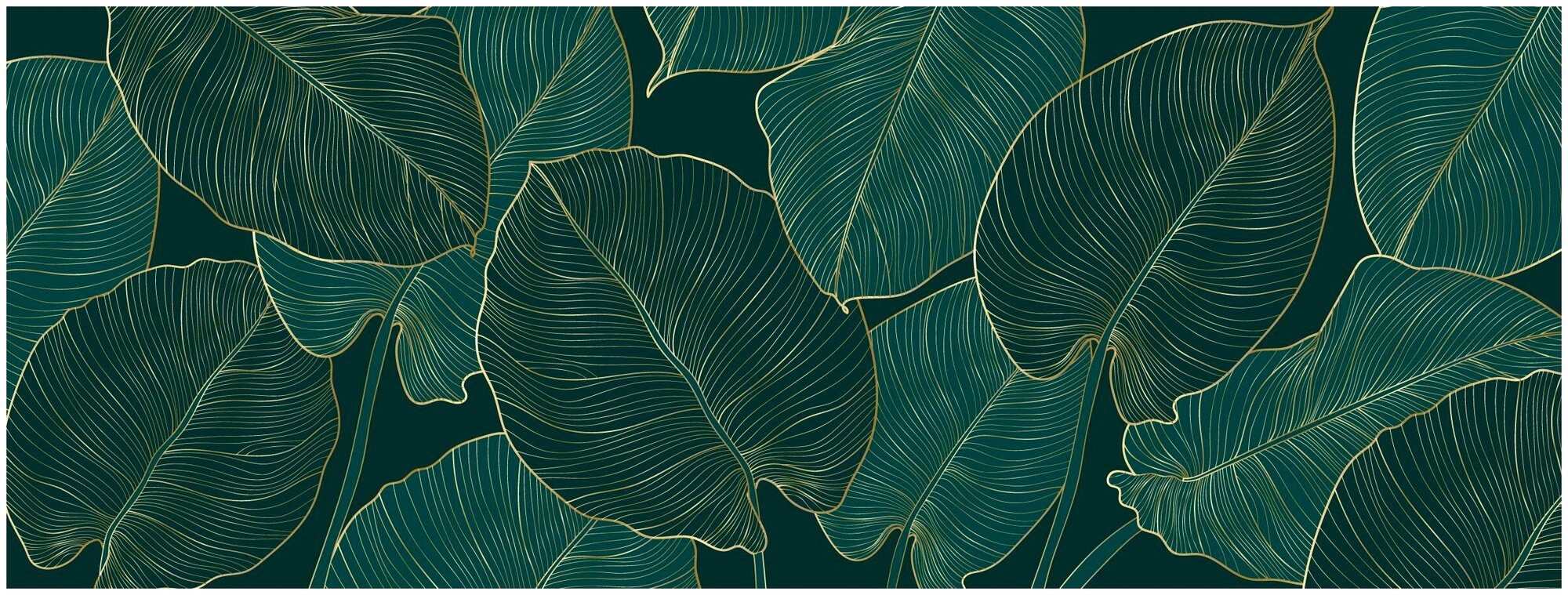 Фотообои Уютная стена "Плотные тропические листья" 720х270 см Бесшовные Премиум (единым полотном)