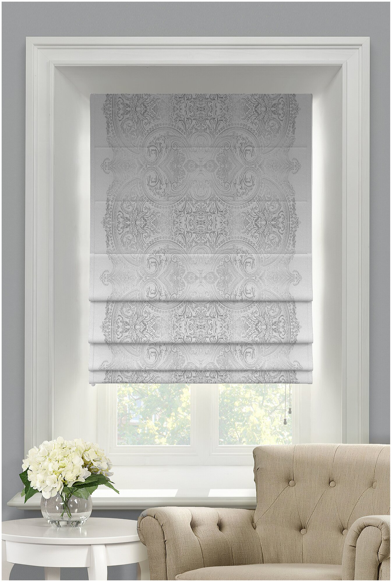 Римская штора Сapriccio от Memotex с карнизом. В: 150см. Ш: 100см.