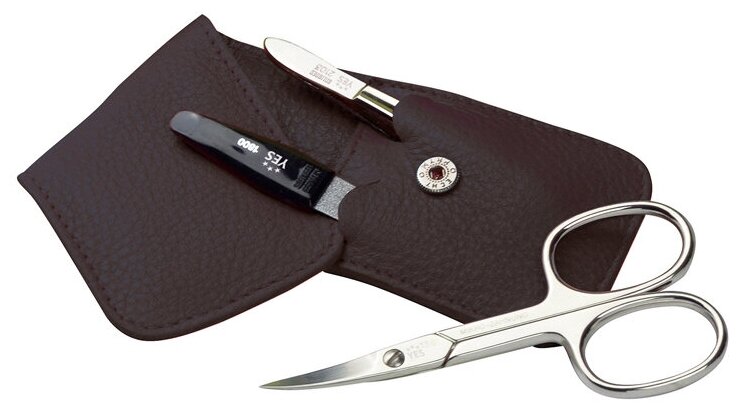 Маникюрный набор YES, 3 пр. Футляр: натуральная кожа, цвет коричневый