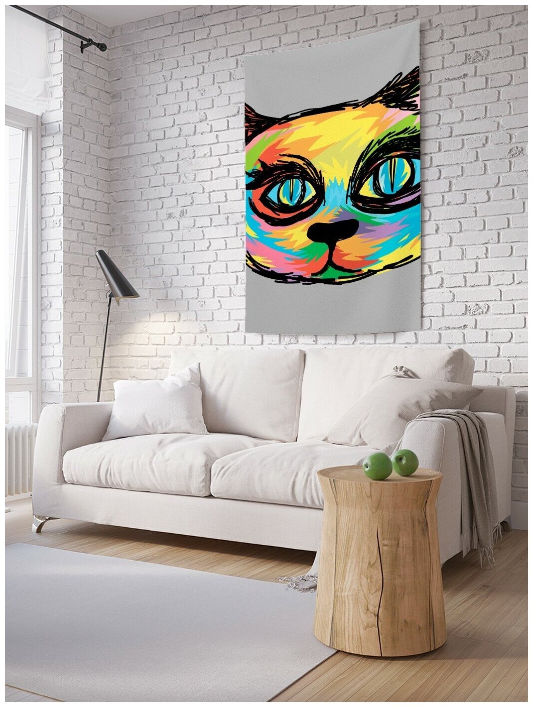 Фотопанно на стену тканевый вертикальный 150х200 "Рисованный кот" , JoyArty