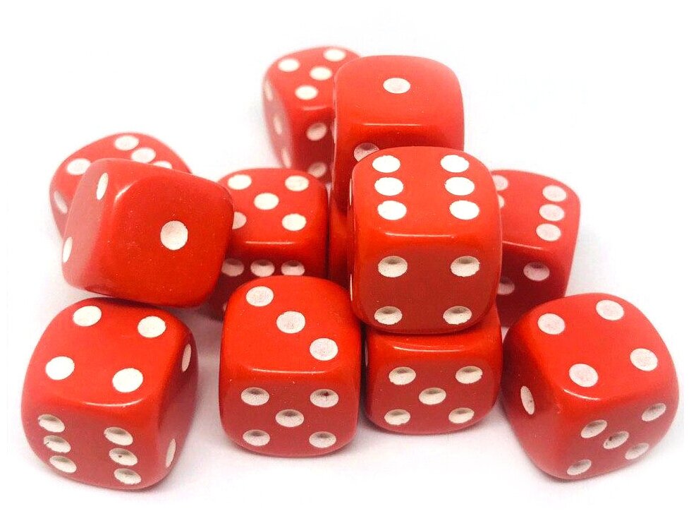 Набор игральных кубиков "Простые", D6, 16мм, 12 шт, цвет: красно-белый